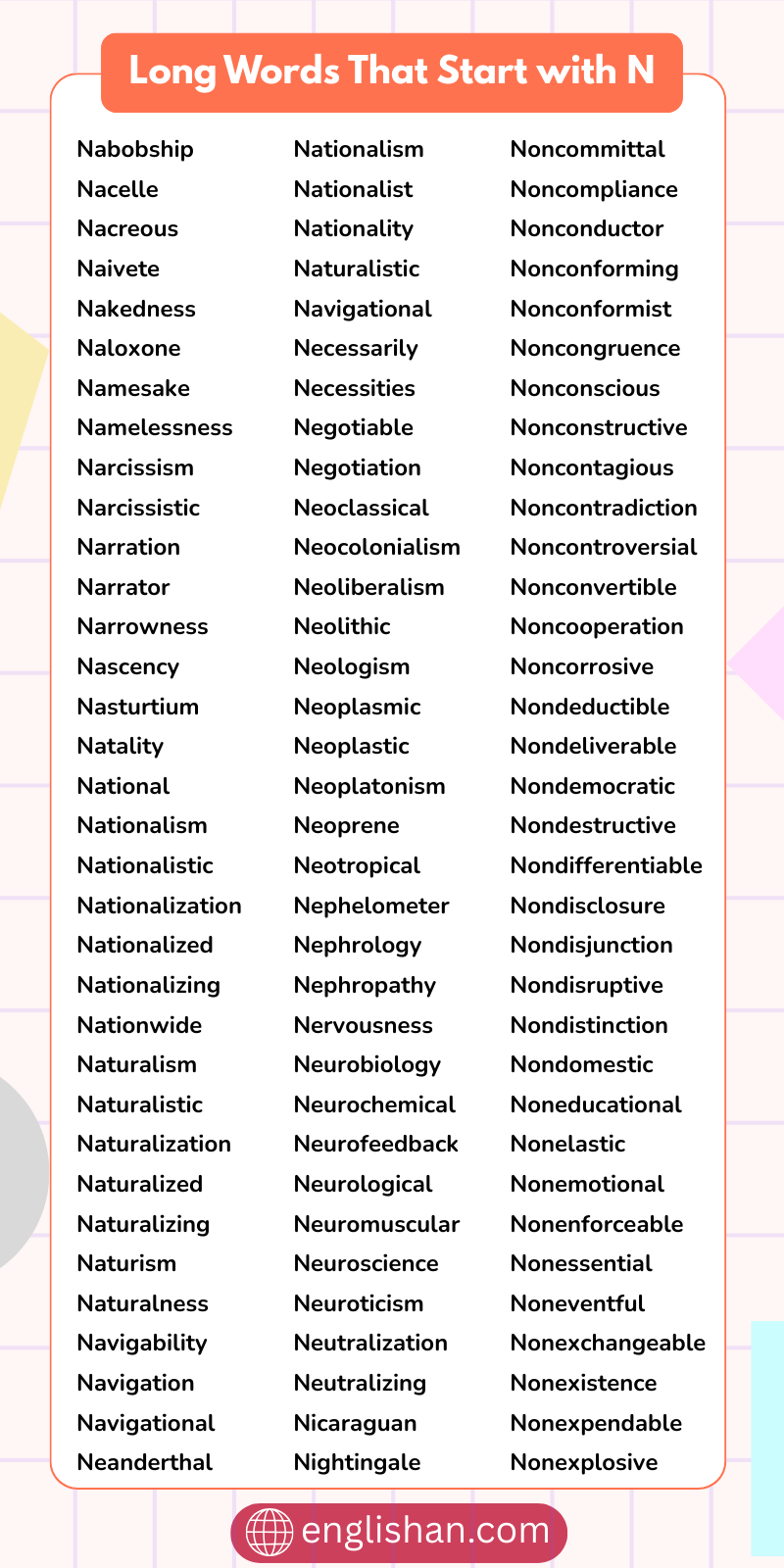 Long Words That Start with N | Huge Vocabulary List in English