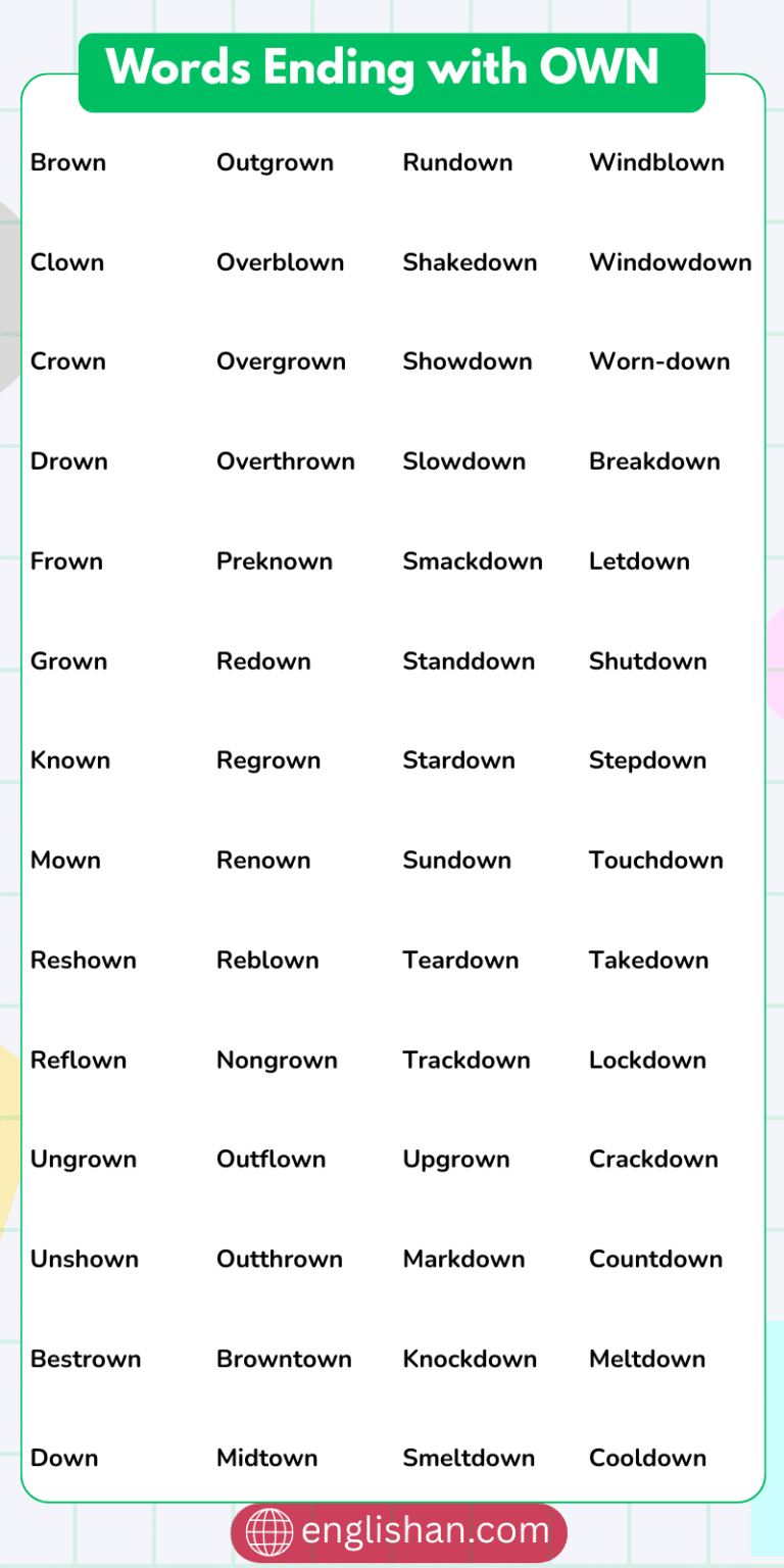 Words That End in OWN: A Quick Reference List