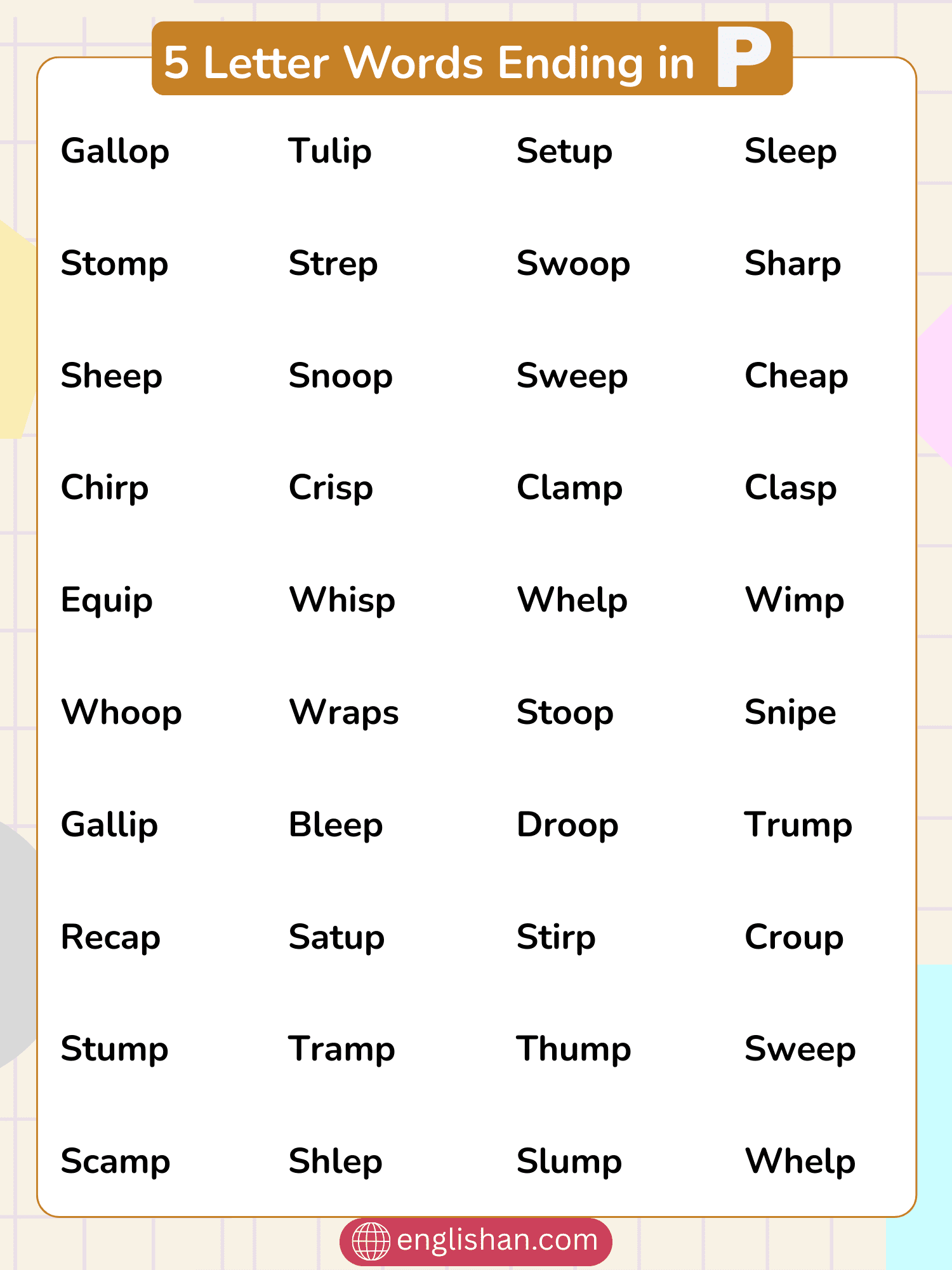 5 Letter Words Ending in P (220+ Words List)