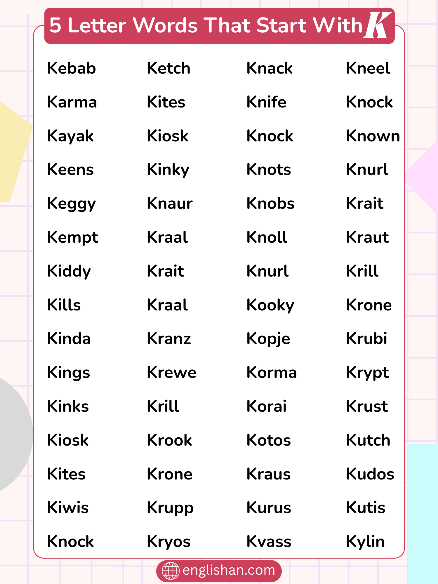 200+ 5 Letter Words That Start With K