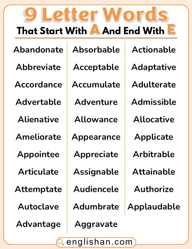 Words That Start With A and End With E in Them (550 Words)