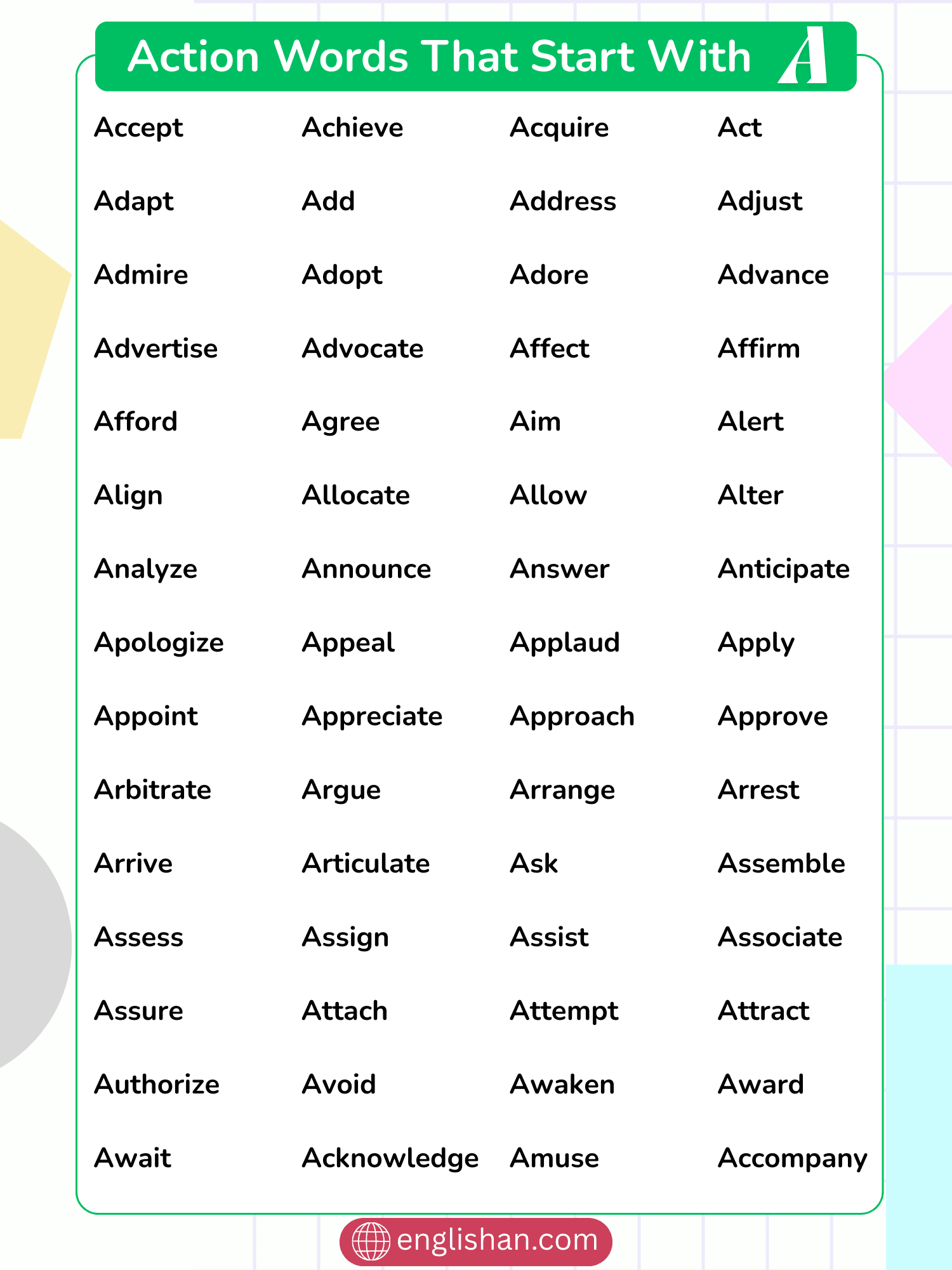142 Action Words That Start With A – Extensive Words List