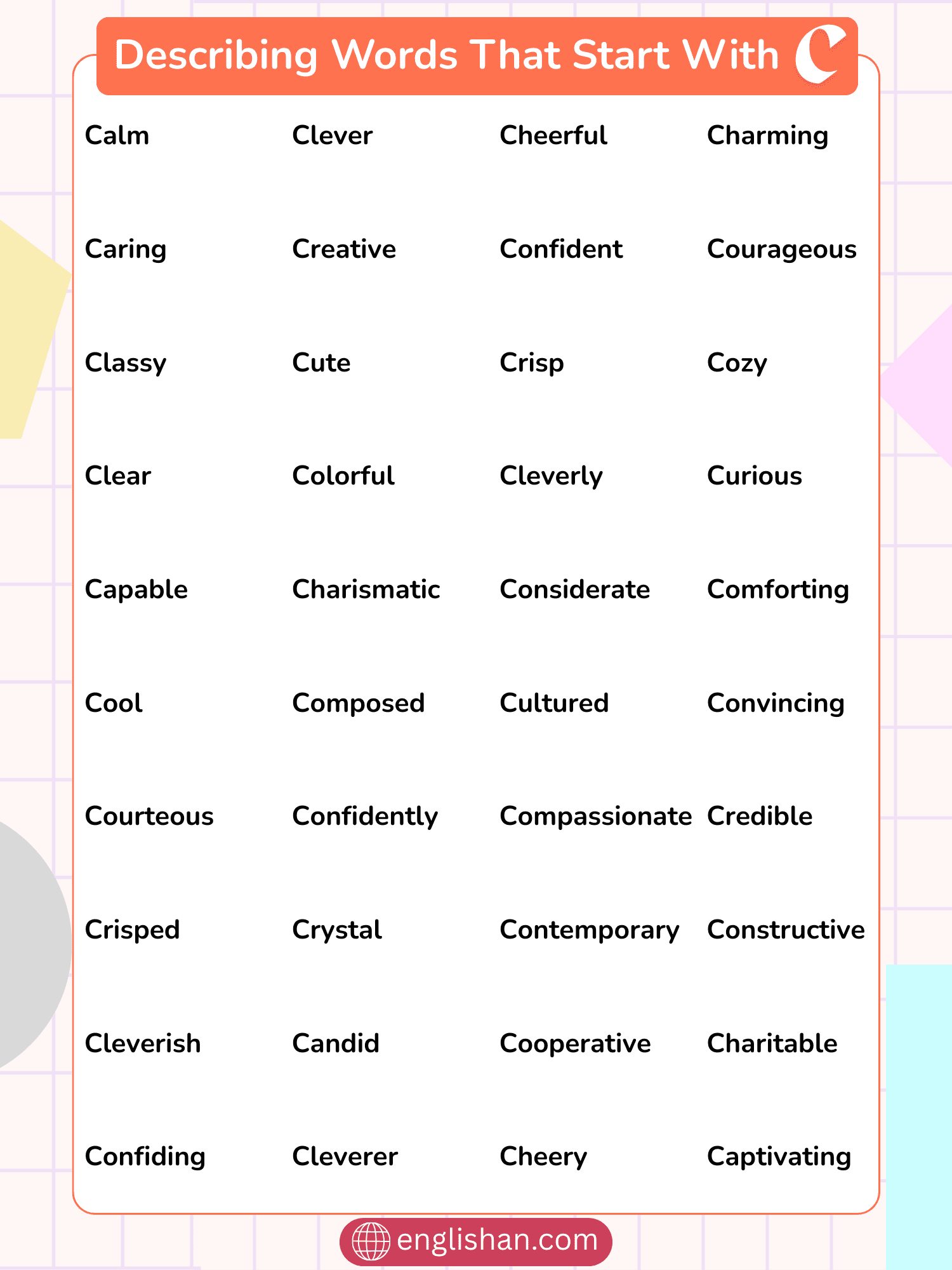 Describing Words That Start With C – Complete 330 Words List