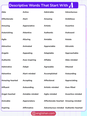 Descriptive Words That Start With A – Complete List of 80+ Words