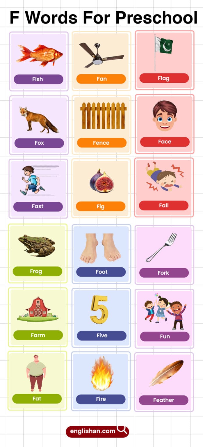 30 Preschool Words That Start With F in English