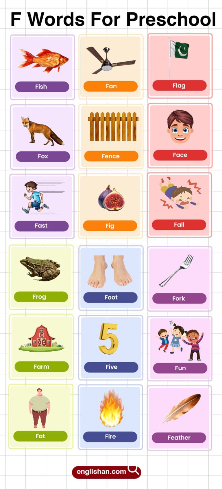 30 Preschool Words That Start With F in English