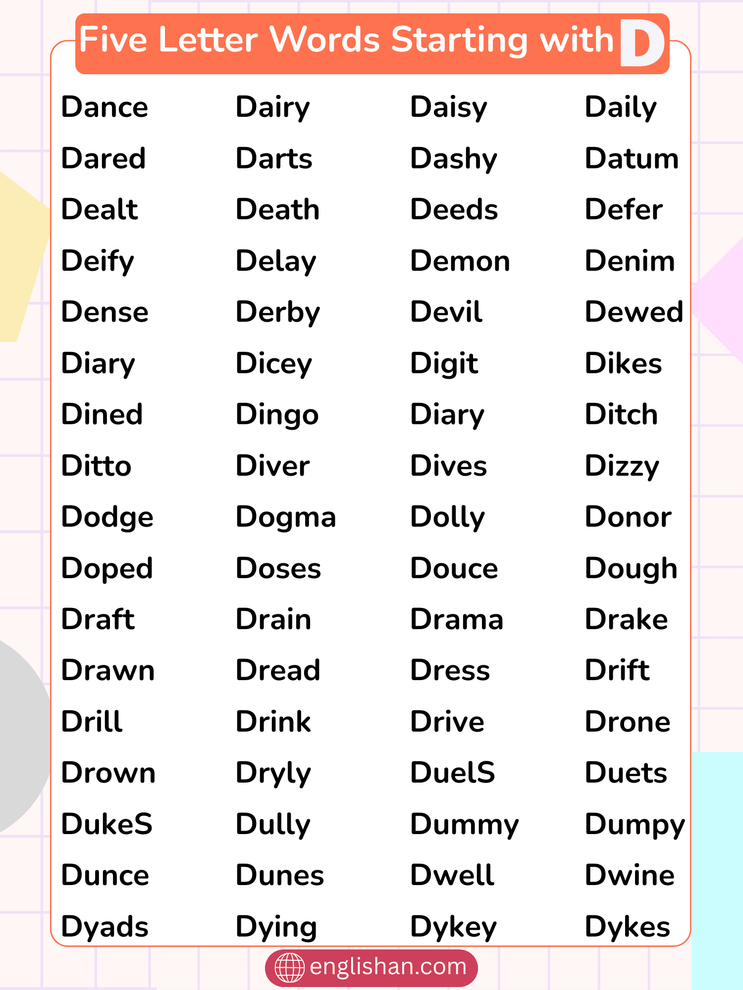 5 Letter Words That Start With D