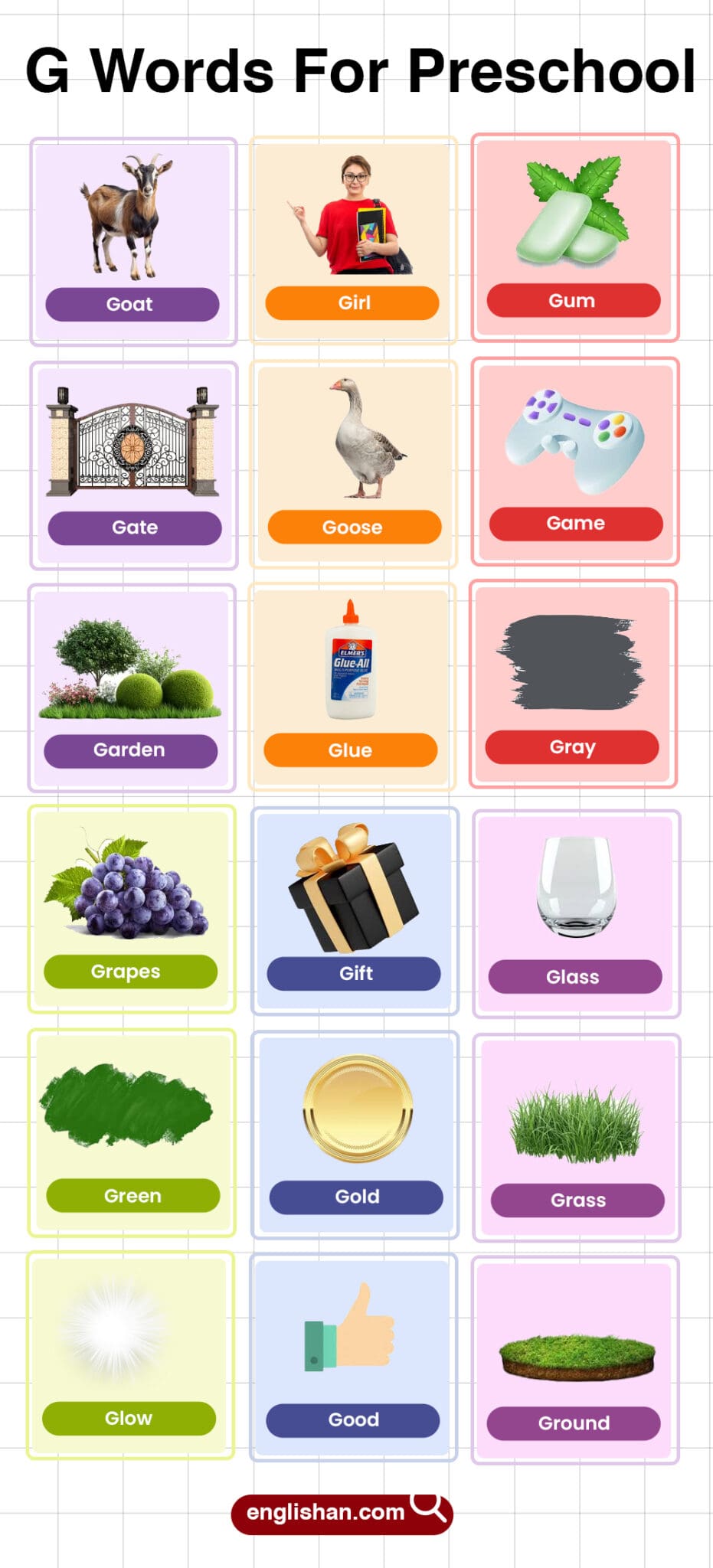 54 Preschool Words That Start With G for Kids