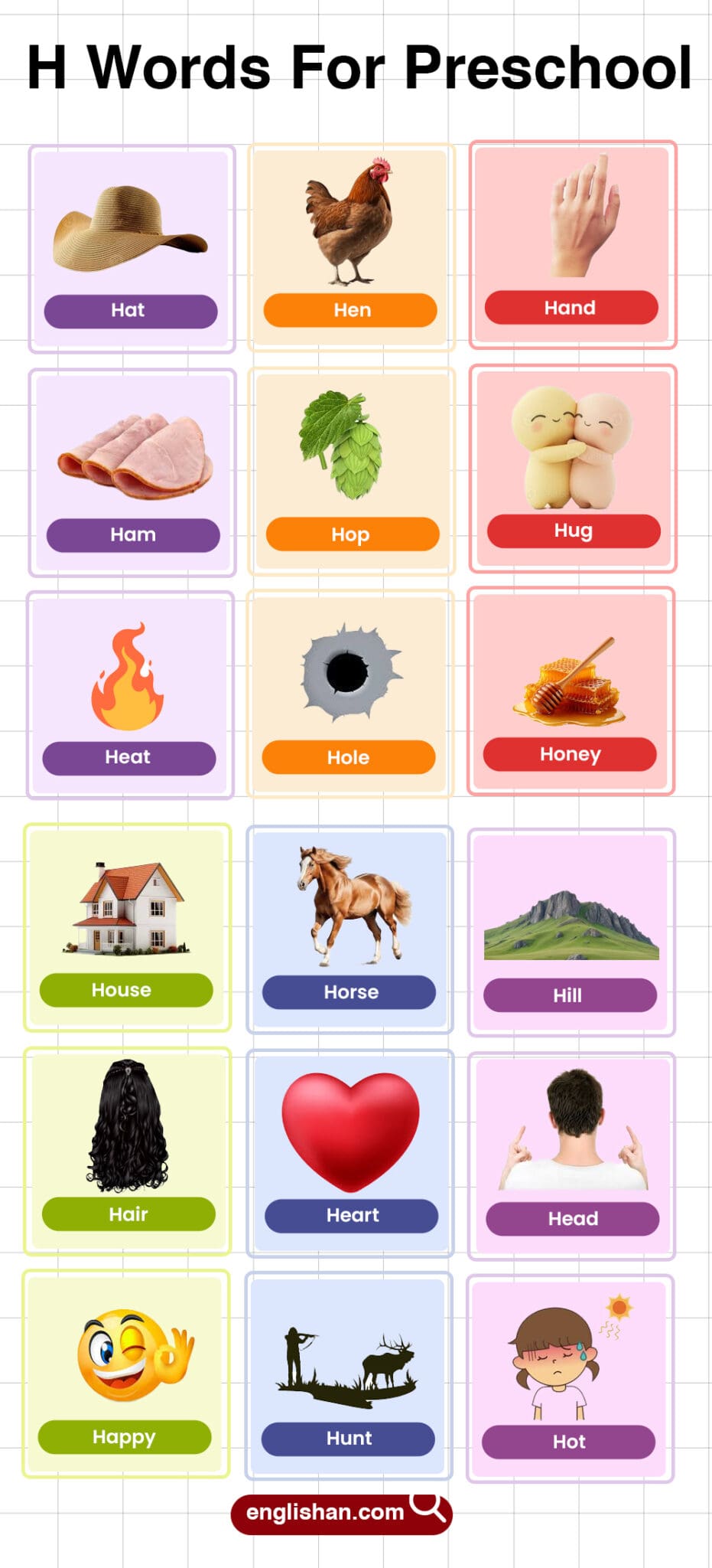 70 Essential Preschool Words That Start With H in English