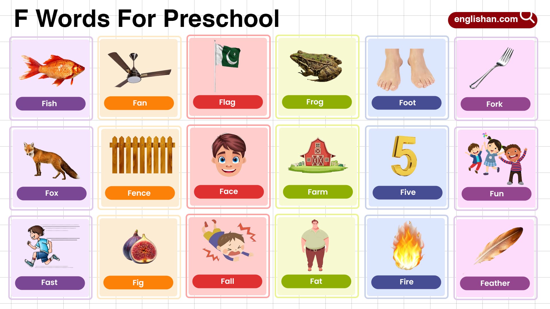 30 Preschool Words That Start With F in English