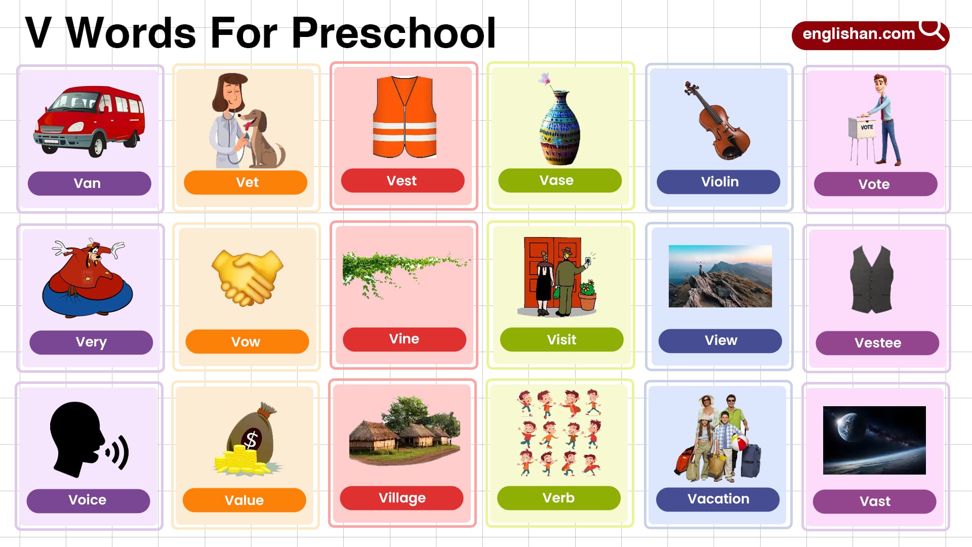 295 Preschool Words That Start With V in English