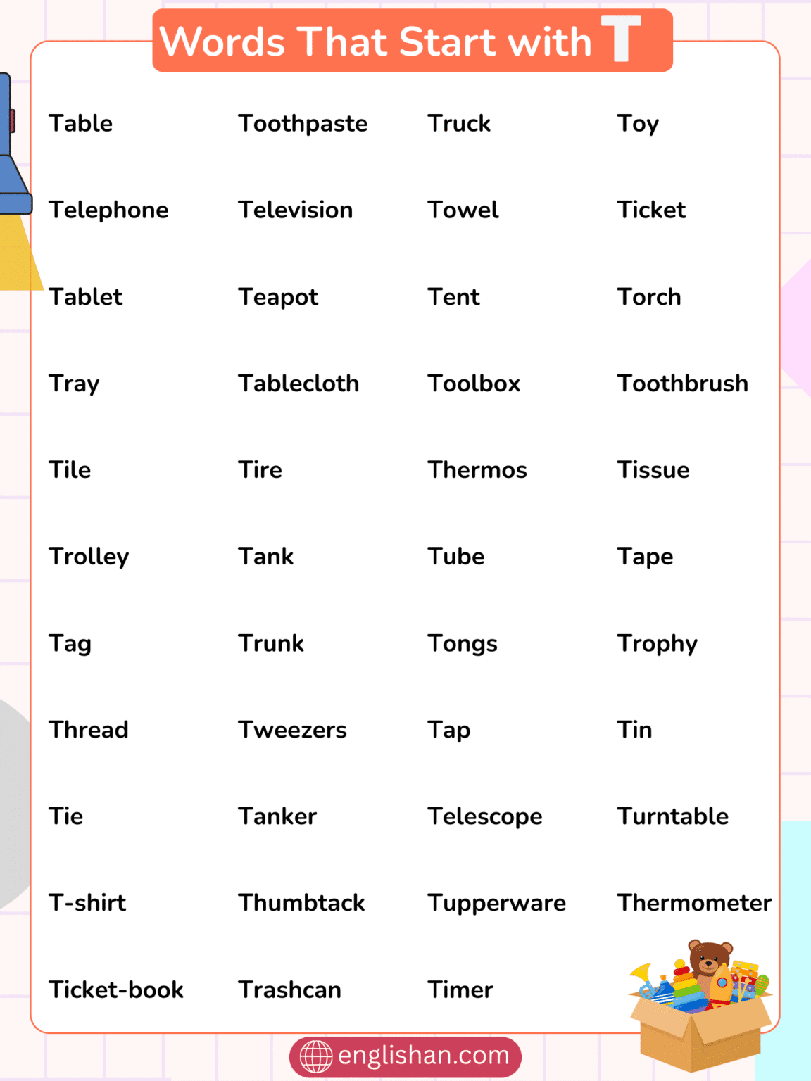 1195 Words That Start with T | Complete List with Pictures