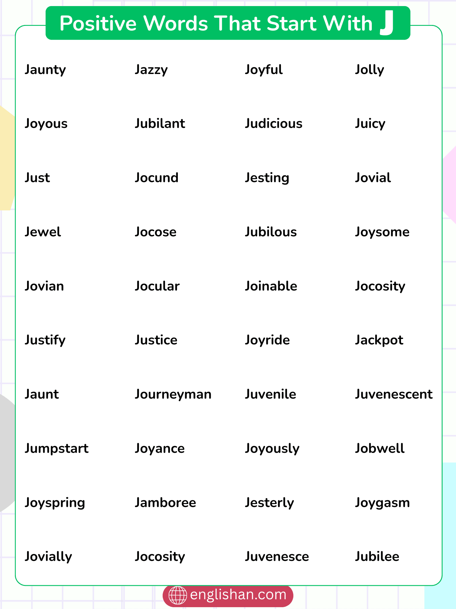 132 Positive Words That Start With J in English