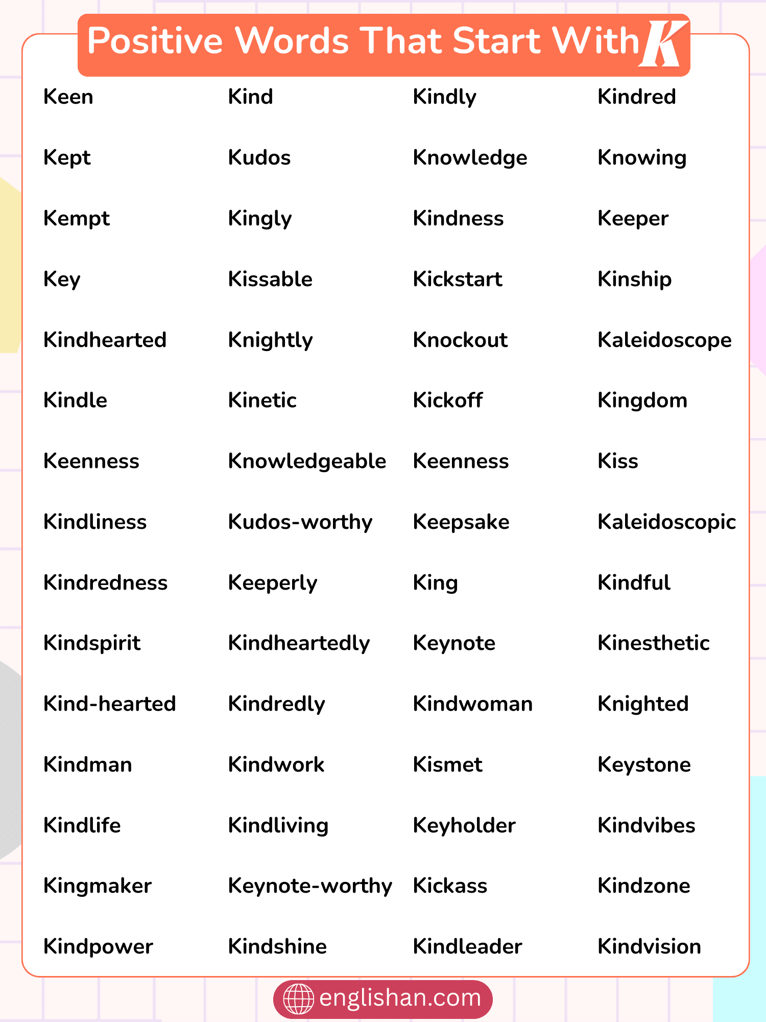 100 Positive Words That Start With K in English
