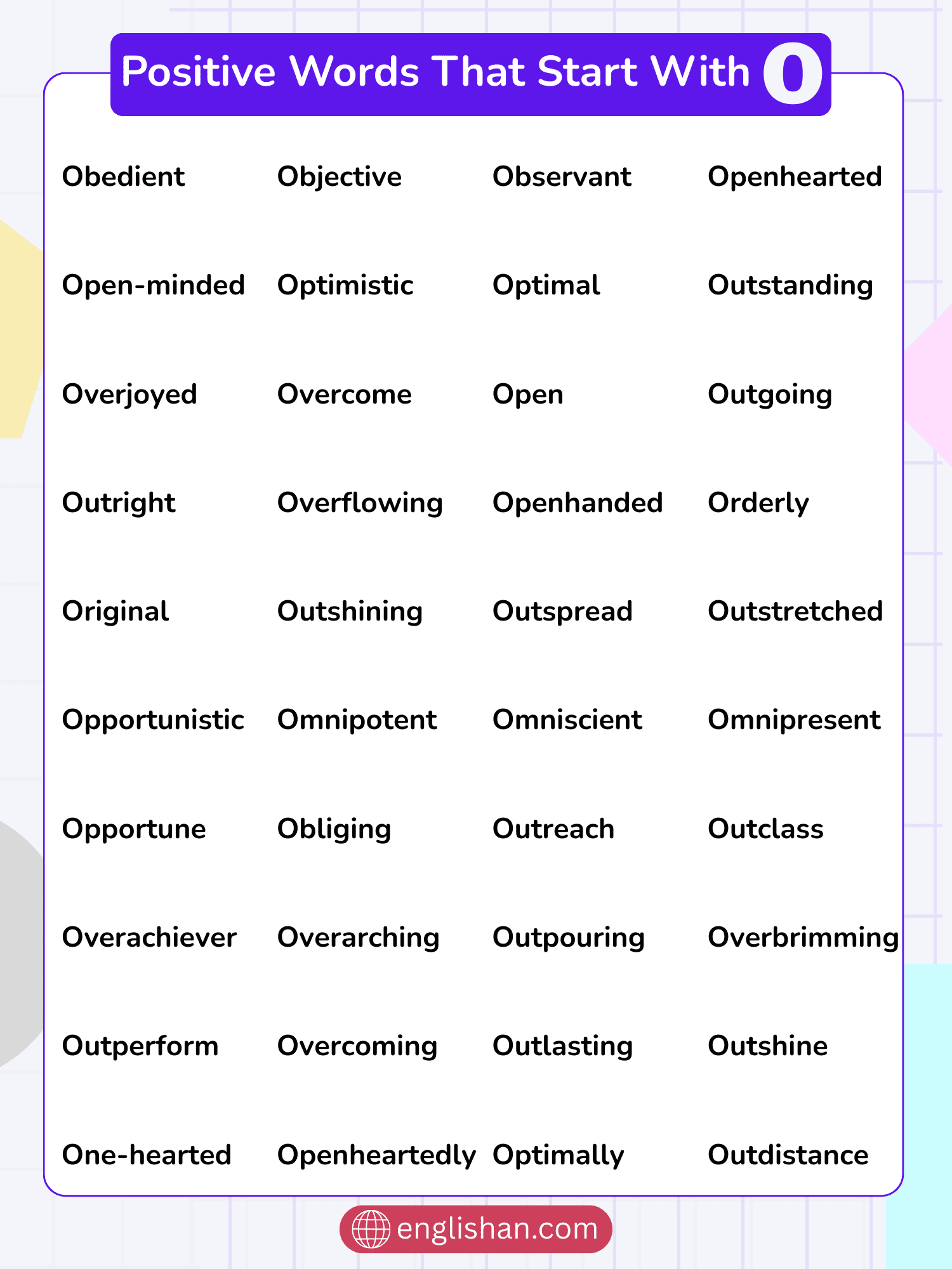 63 Positive Words That Start With O in English