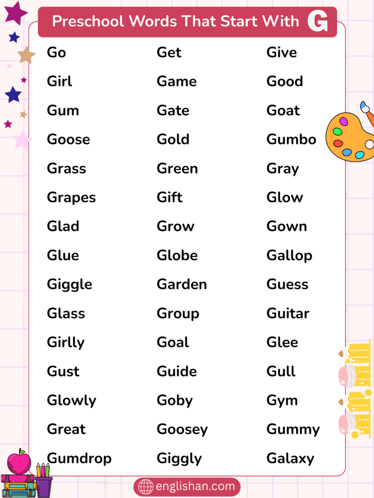 54 Preschool Words That Start With G for Kids