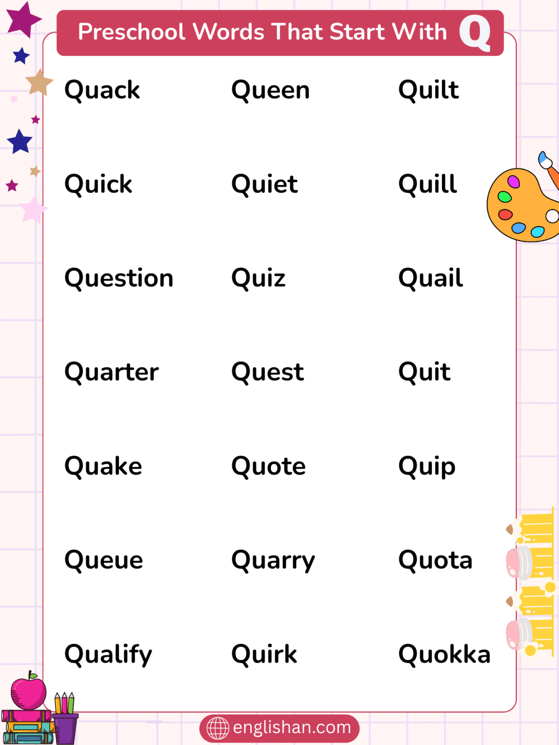 Preschool Words That Start With Q | 35 Words List