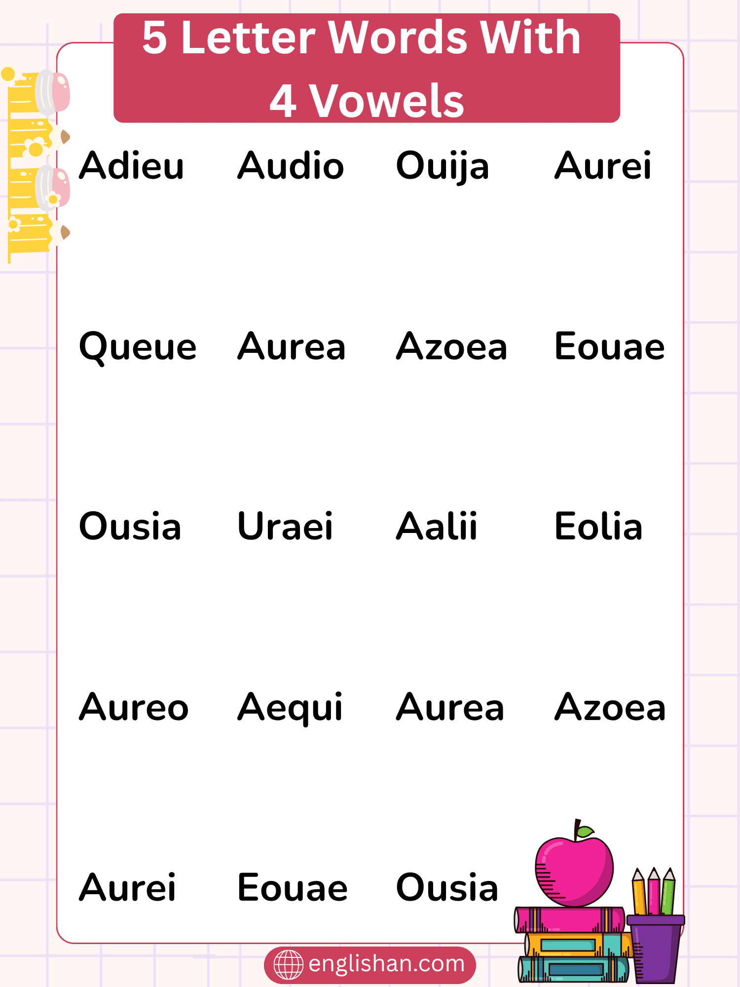 5 Letter Words With 4 Vowels: Curated Word List