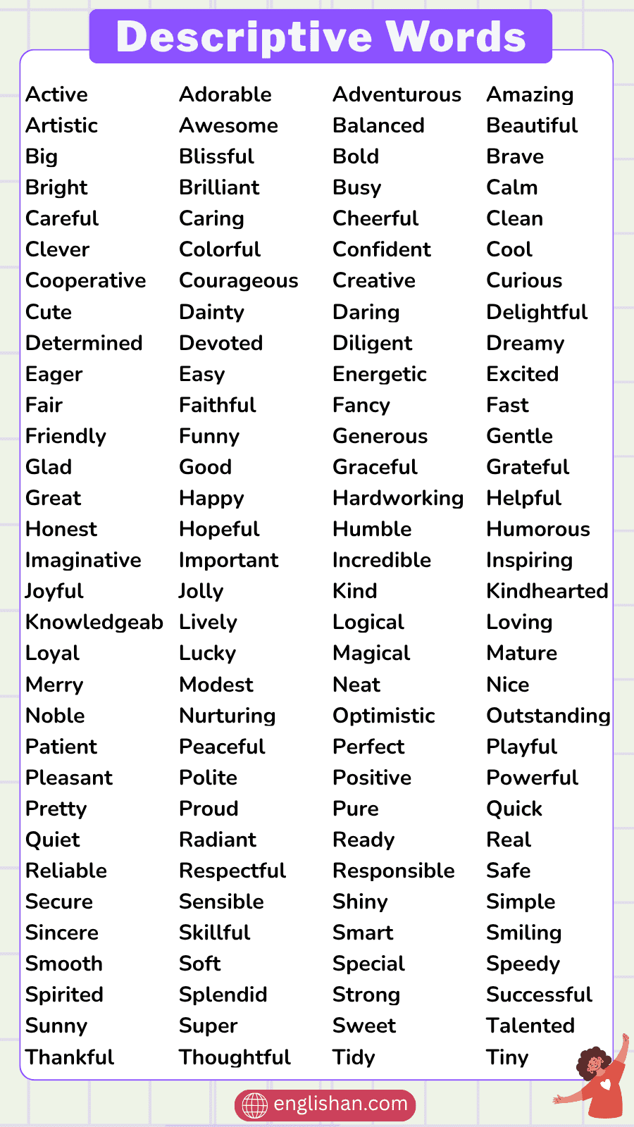 1000 Descriptive Words – List with Meanings and Examples