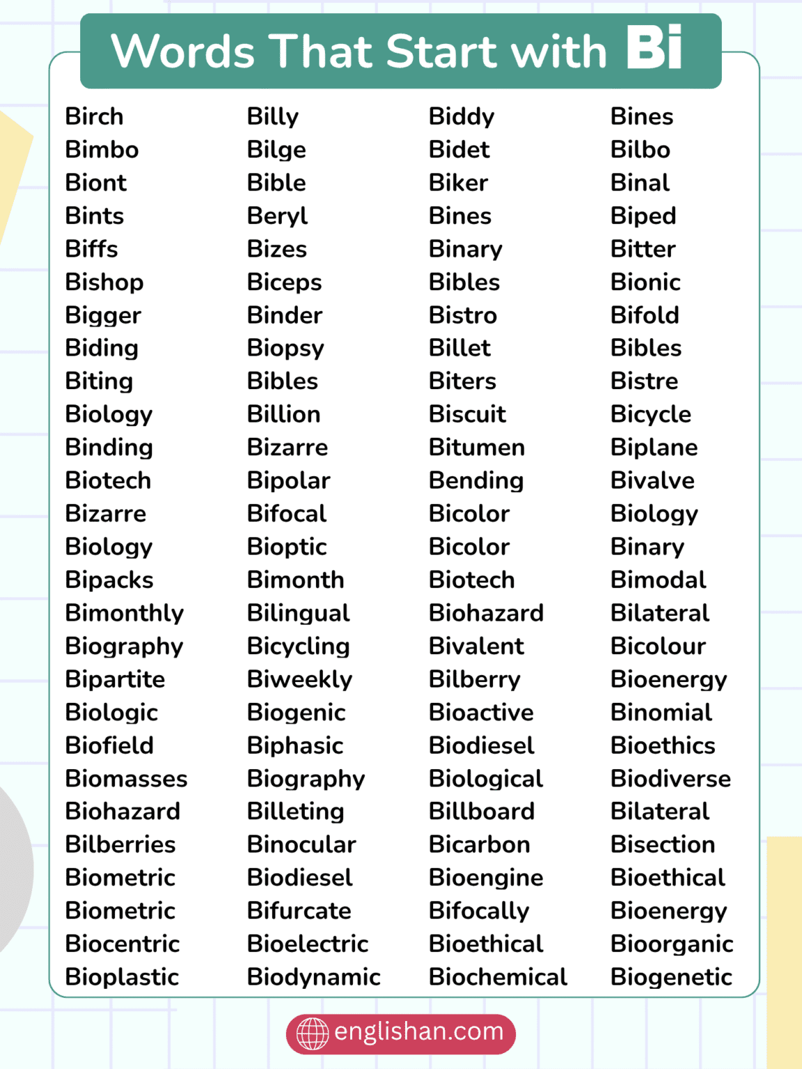 1100 Words That Start with Bi – Full Bi Words List