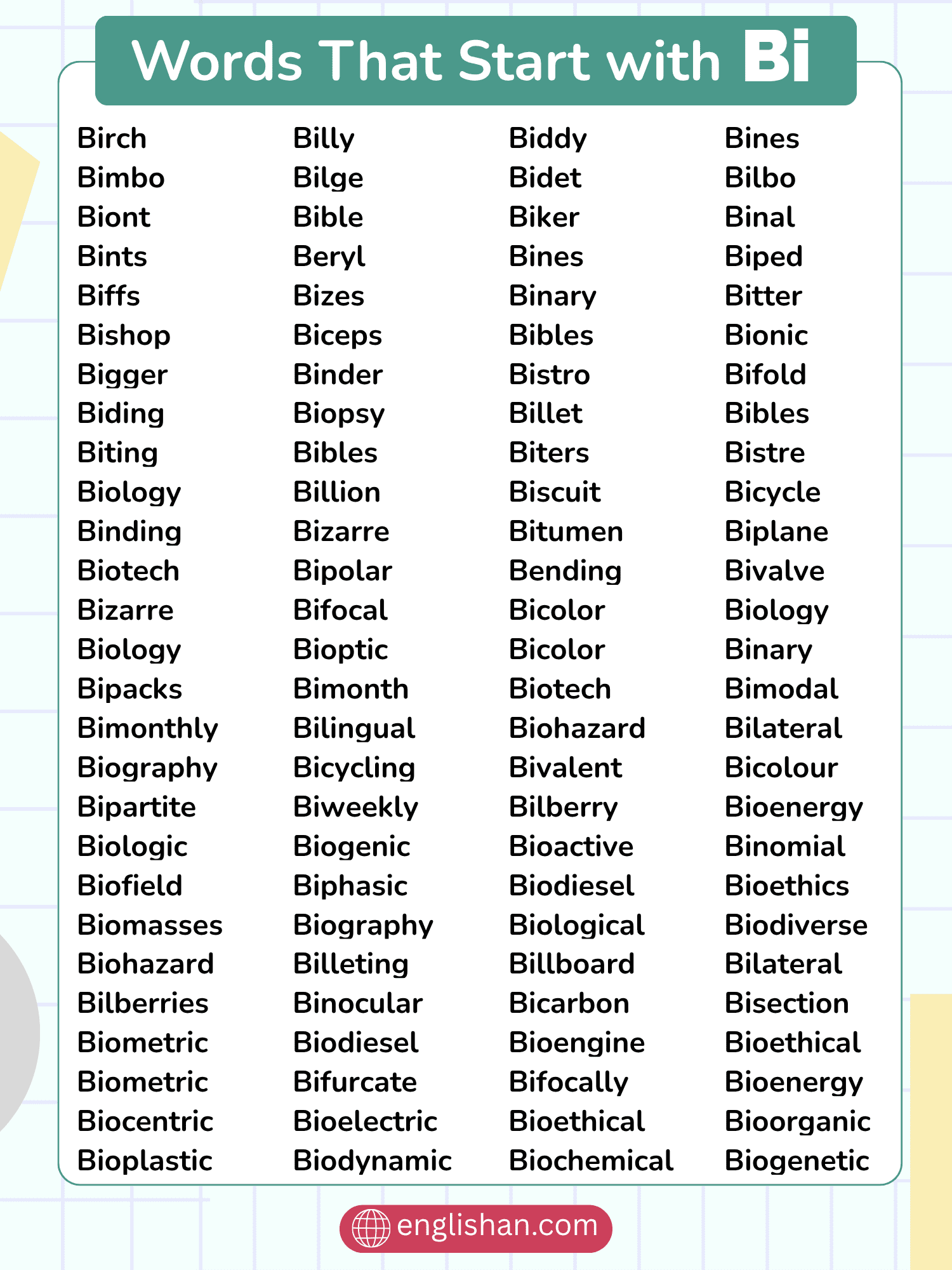 1100 Words That Start with Bi – Full Bi Words List