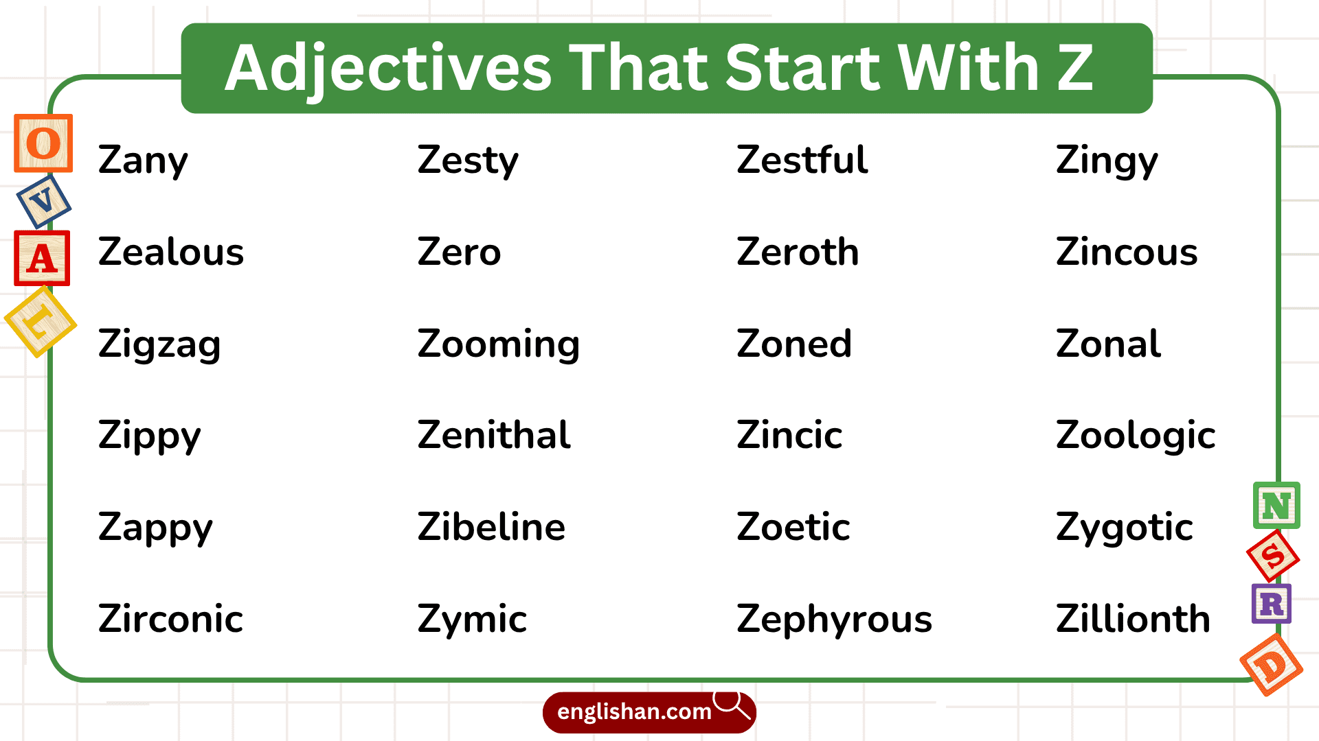 Adjectives That Start With Z - Comprehensive List & Meanings