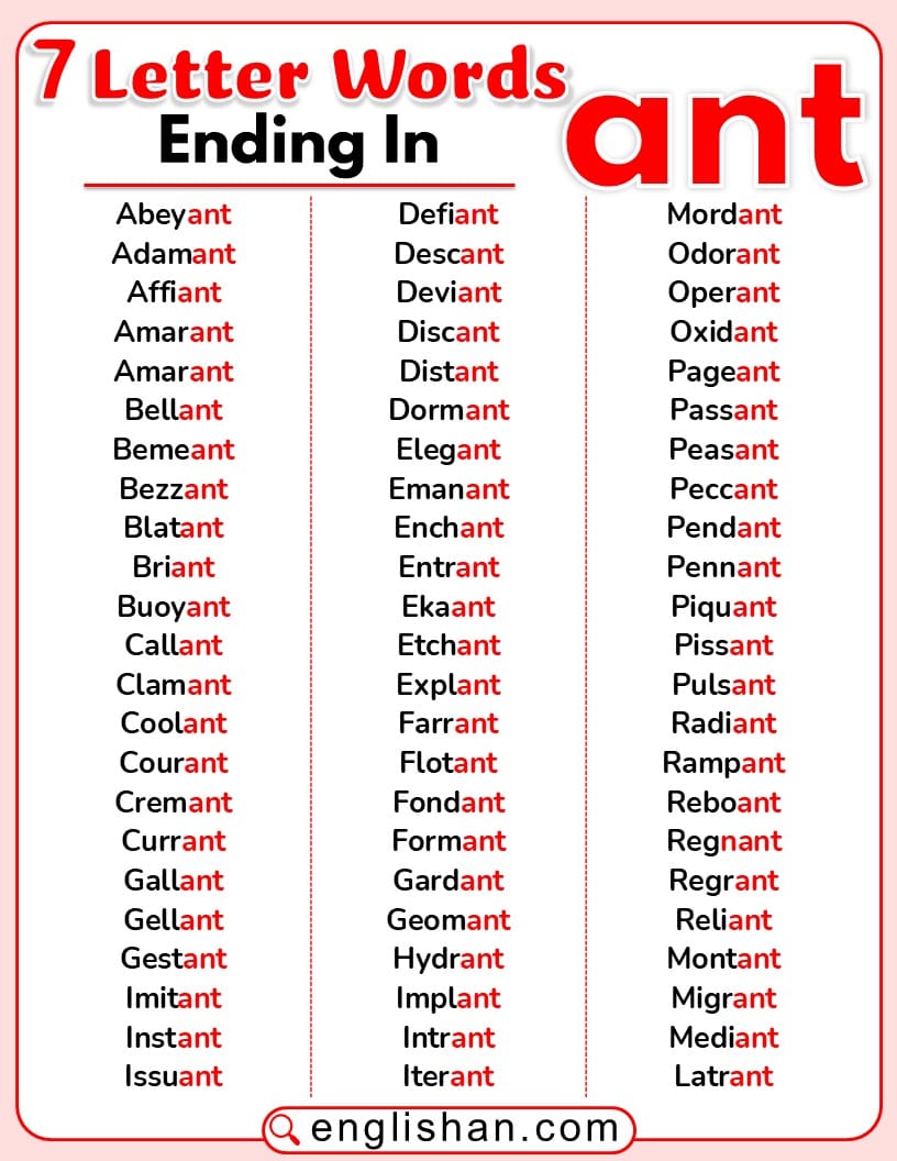 Words That End in ANT – Comprehensive Word List