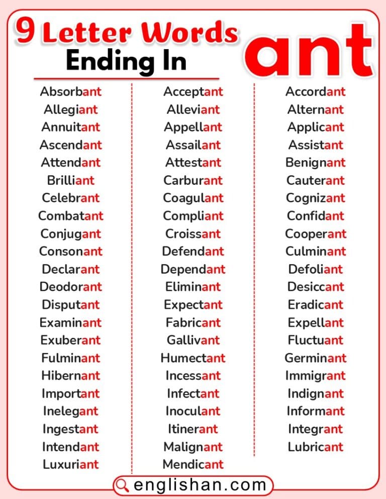 Words That End in ANT – Comprehensive Word List