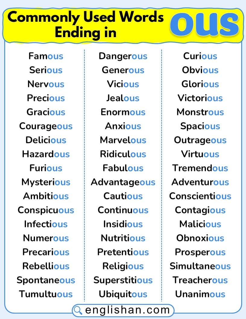Complete List Of Words That End With OUS Complete List Of Words That End With OUS