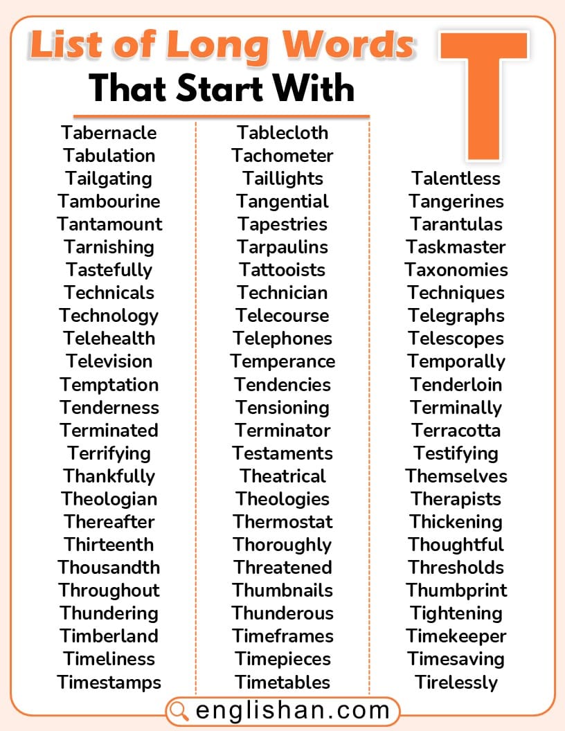 Long Words That Start With T – Complete Vocabulary List
