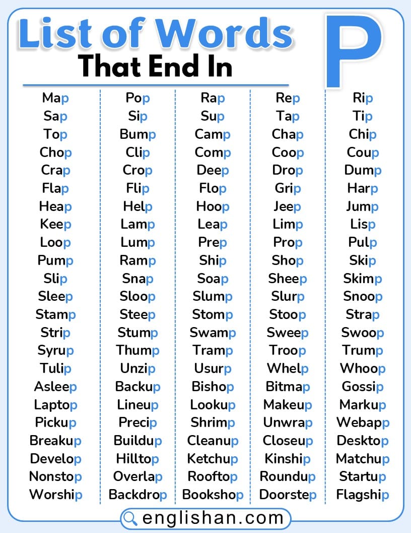 Words That End in P (1350+ Word List)