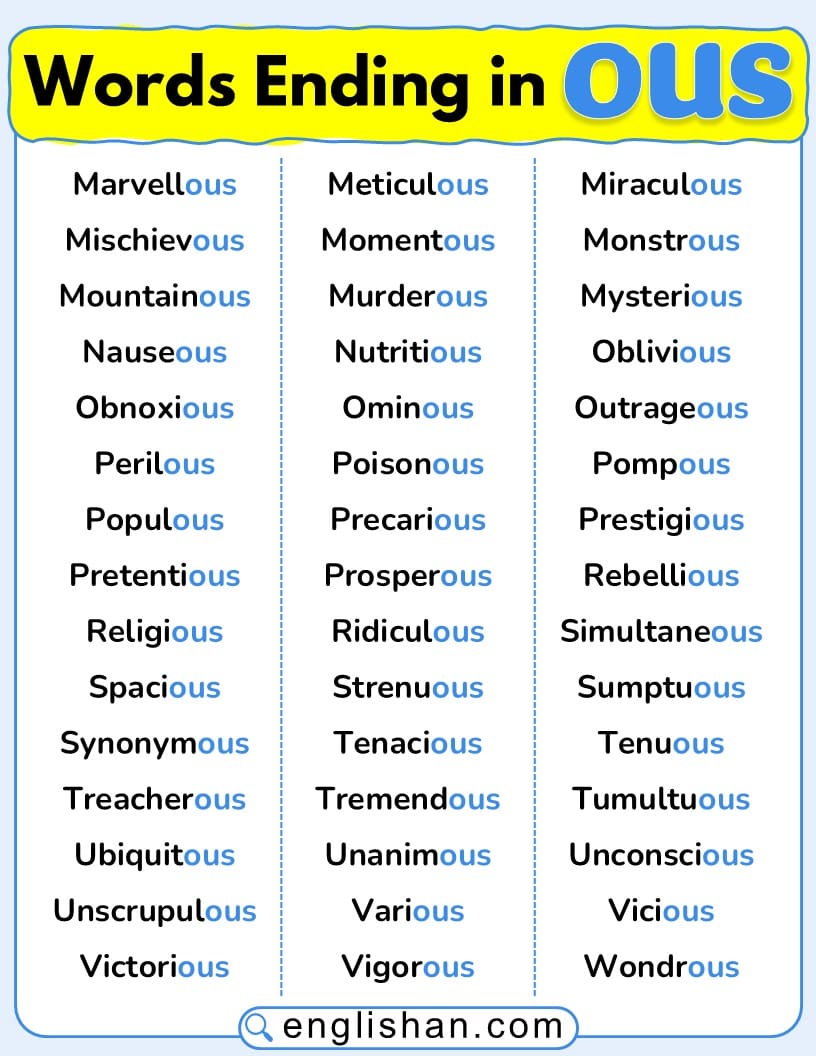 Complete List of Words That End With OUS
