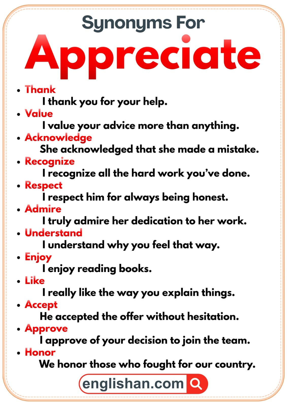 100+ Synonyms for Appreciate with Meanings and Examples