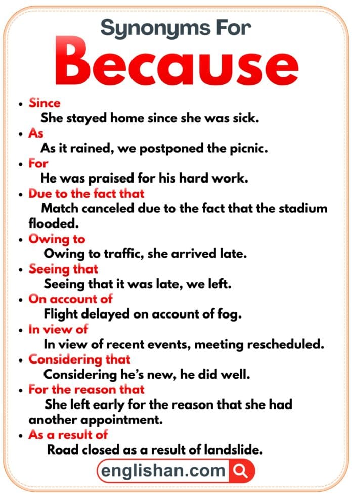 35+ Synonyms for Because with Simple Examples
