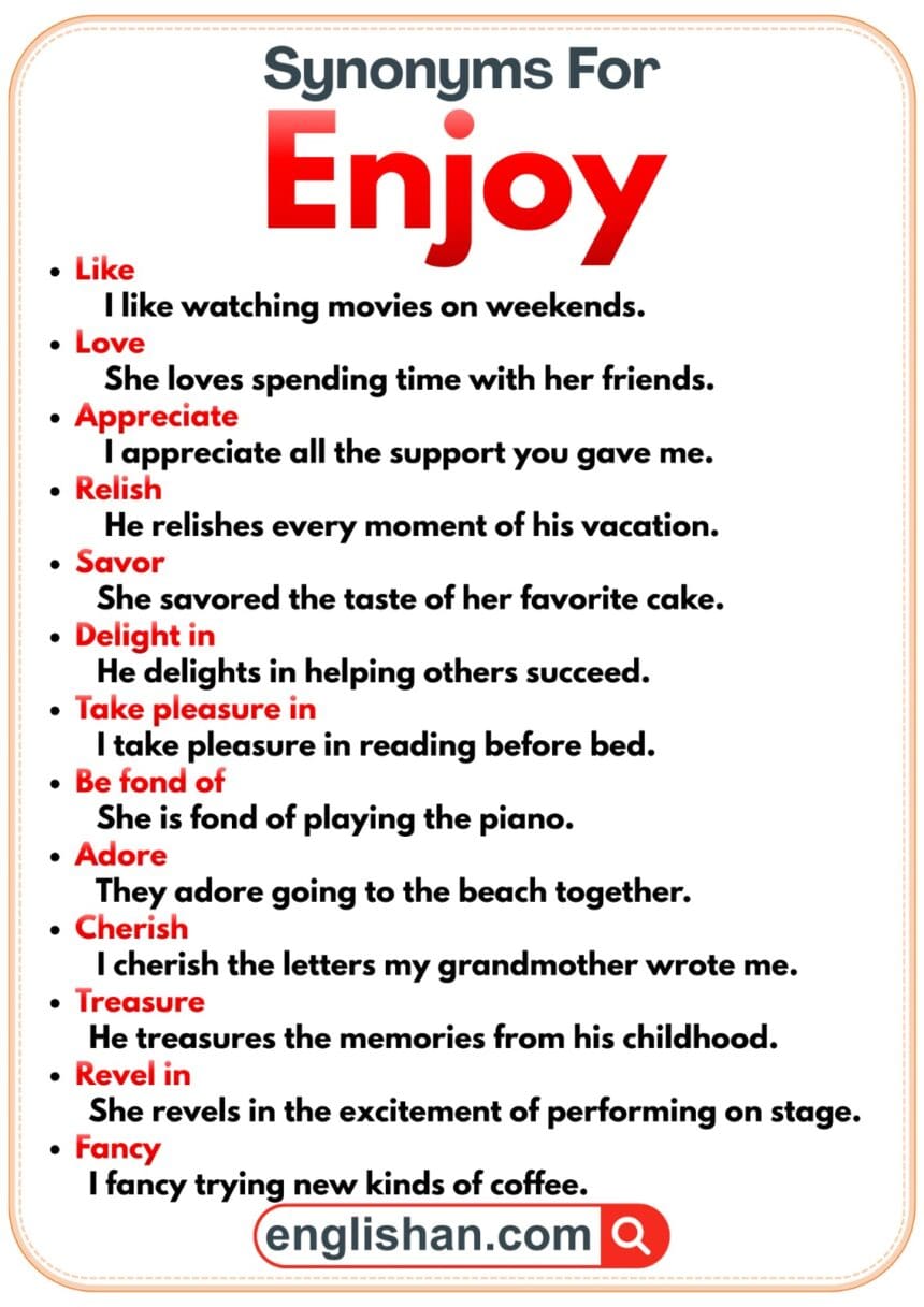 135+ Synonyms for Enjoy with Meanings and Examples