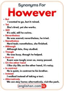 100+ Synonyms for However in English With Clear Examples