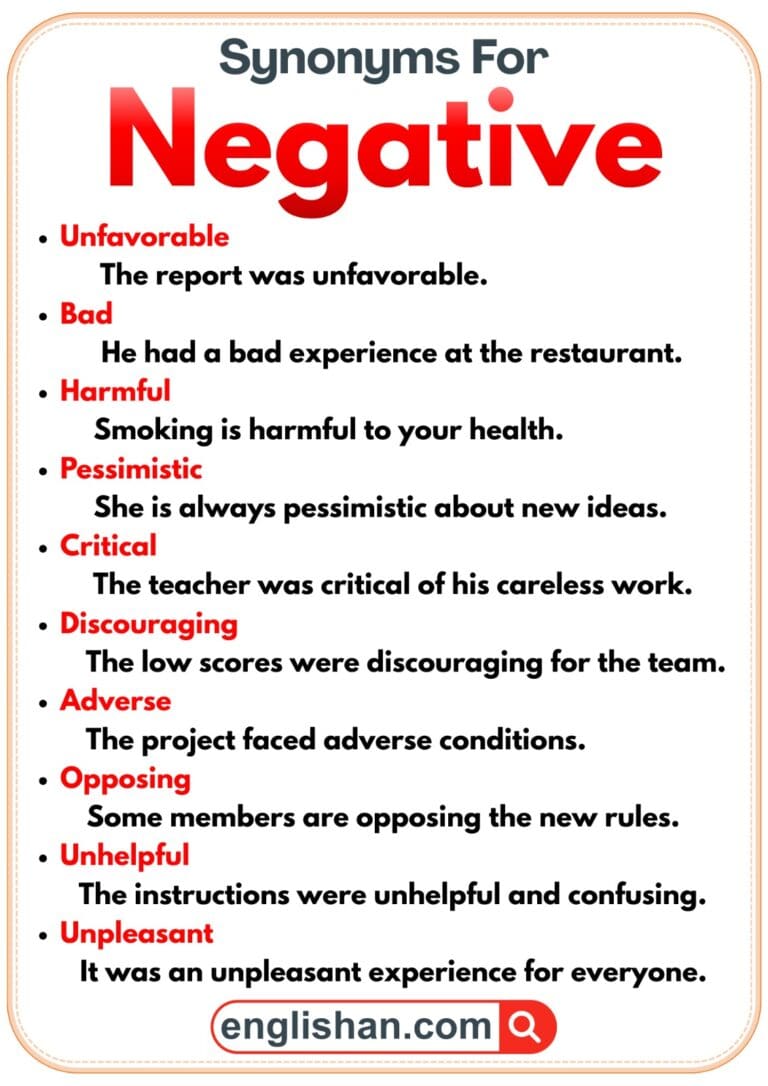 Synonyms for Negative: List of 20 Alternatives with Examples