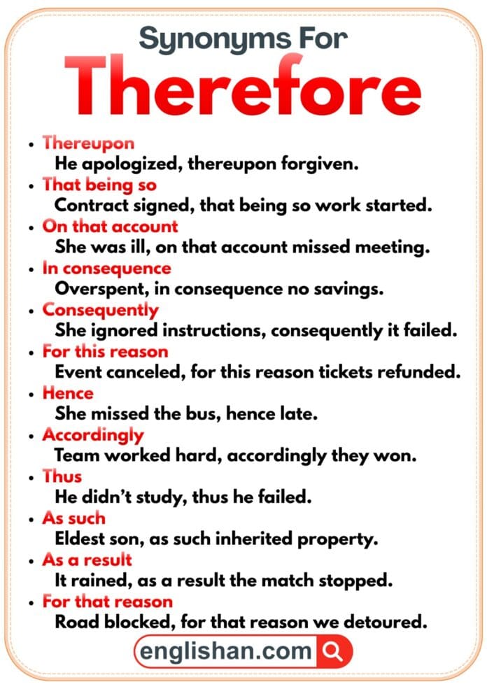 60+ Synonyms for Therefore in English With Clear Examples