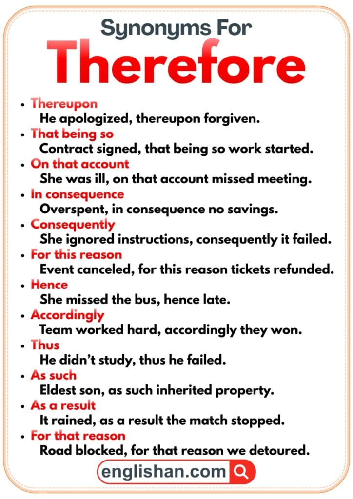60+ Synonyms for Therefore in English With Clear Examples