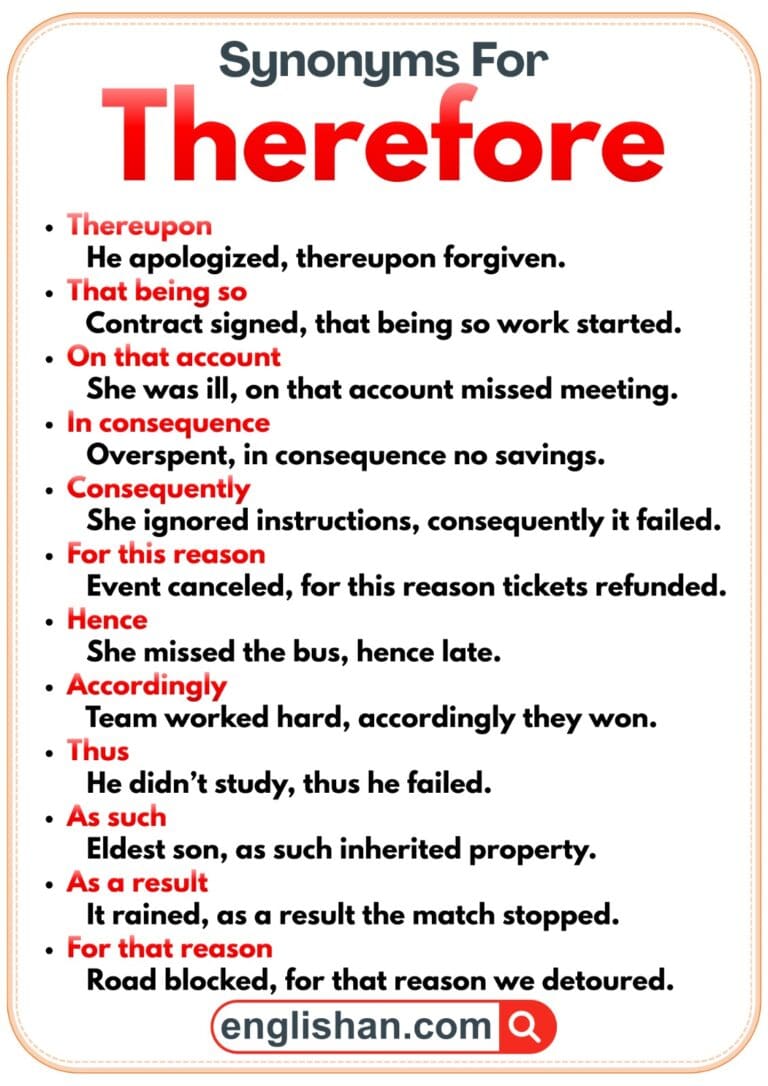60+ Synonyms for Therefore in English With Clear Examples