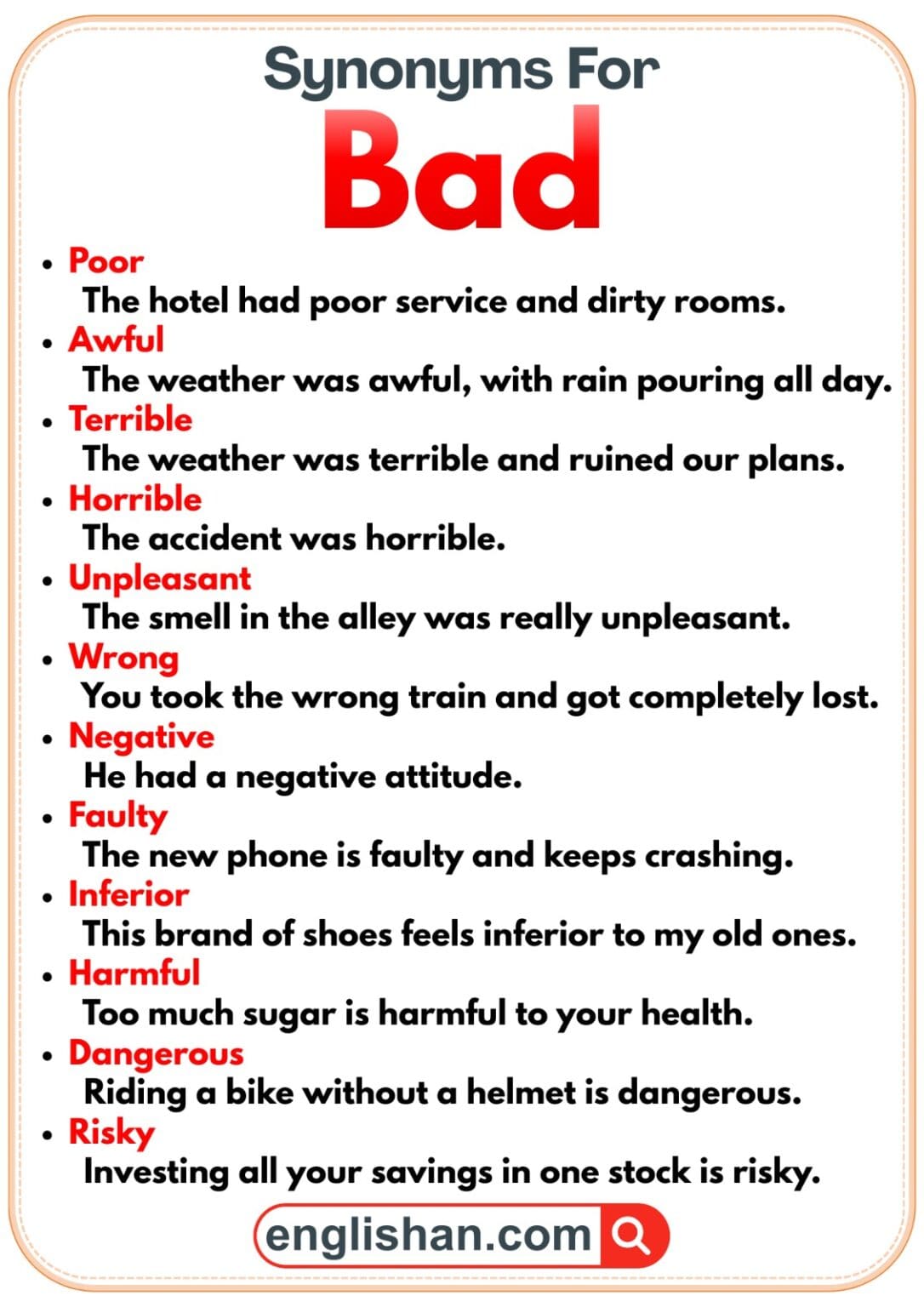 90+ Synonyms for Bad with Meanings and Examples