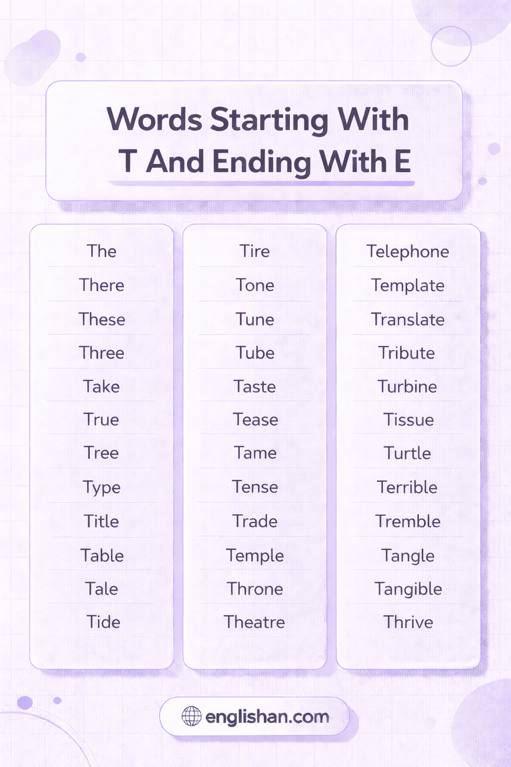 Words Starting With T And Ending In E ( Complete List )