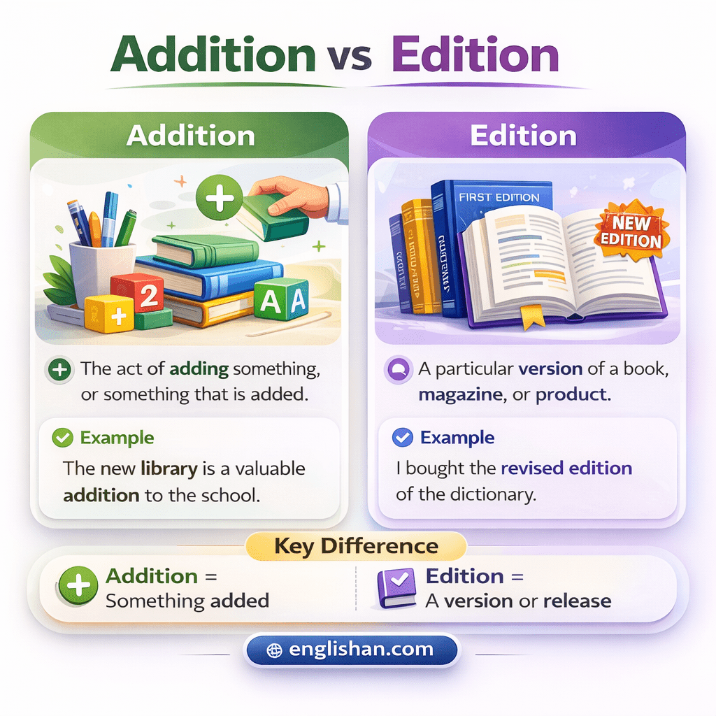 Addition vs Edition: Meaning, Differences, and Examples