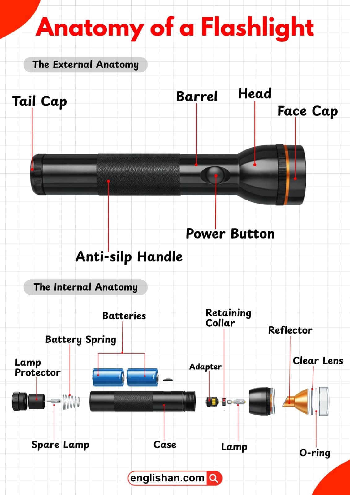 Parts of a Flashlight: Complete List with Functions and Diagram