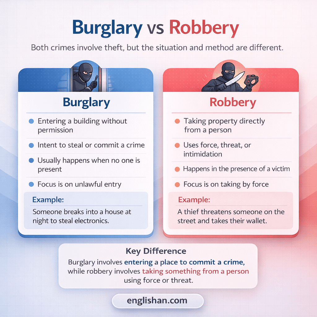 Burglary vs Robbery: Meaning, Differences, and Examples